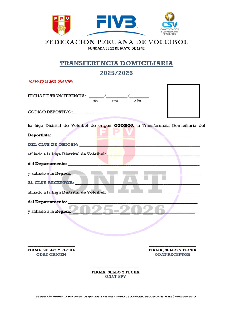 Onat 05 Ficha de Trasferencia Domiciliaria 2025 | PDF