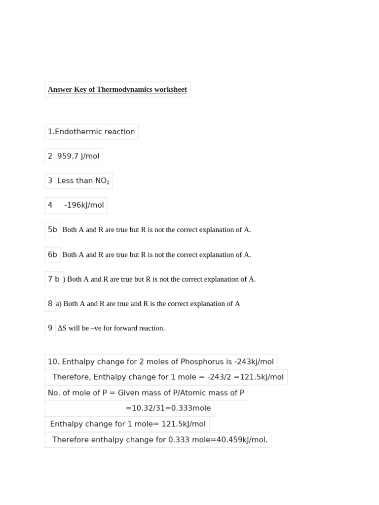 Answer Key Thermodynamics | PDF