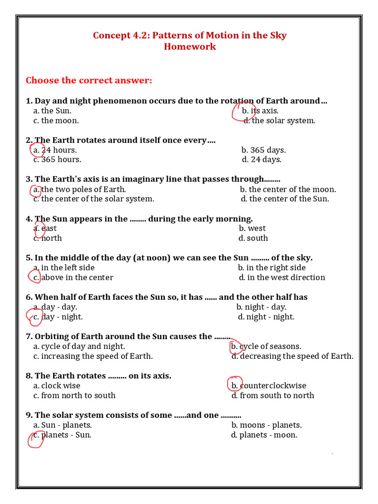 Patterns of Motion in the Sky Quiz | PDF | Sun | Earth