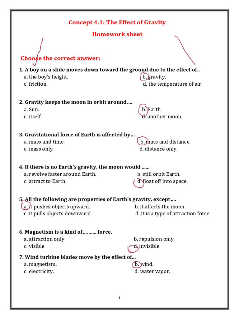 Gravity Effects and Forces Homework Sheet | PDF | Force | Gravity
