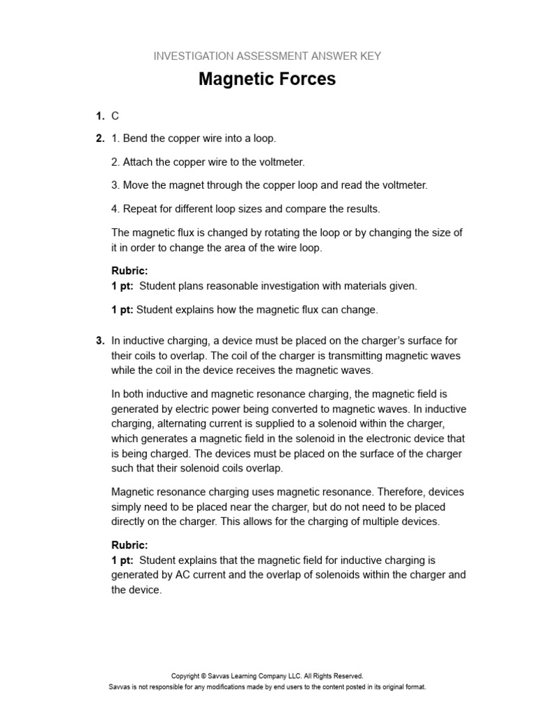 Investigation Assessment Answer Key PDF Magnetic Forces | PDF ...