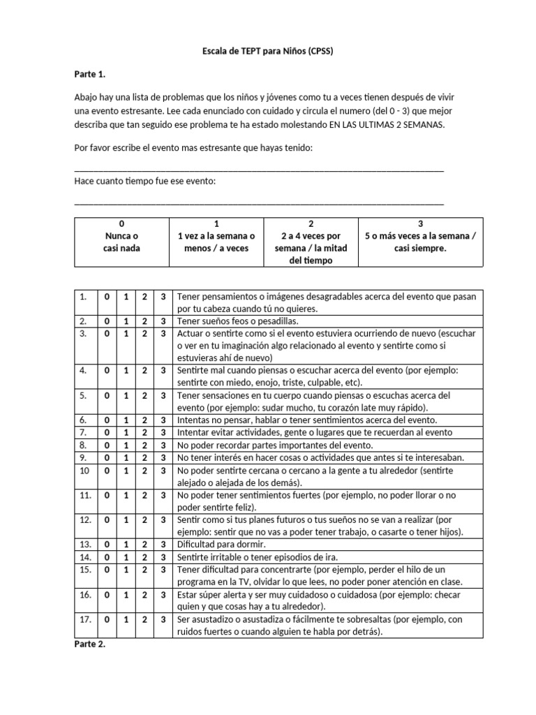 Escala de TEPT para Niños | PDF | Pesadilla