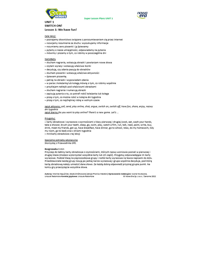 Super Heroes 3 Unit 1 Super Lesson Plans | PDF
