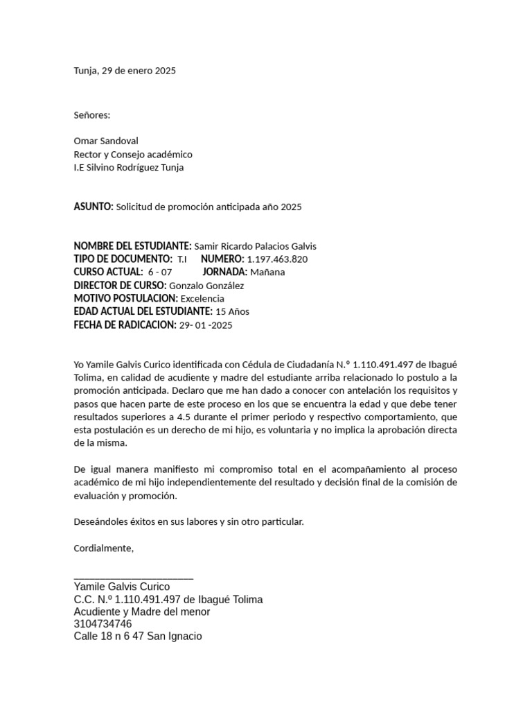 Carta Promocion Samir | PDF