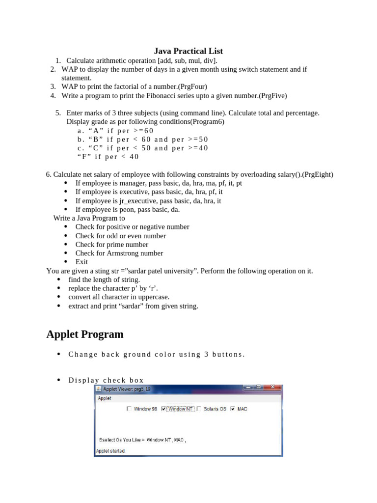 Java Practical List-Internal Exam | PDF