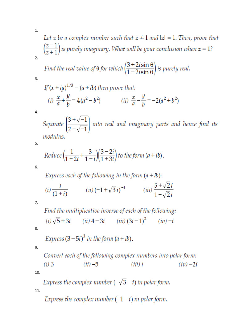 Worksheet (Complex Numbers) | PDF