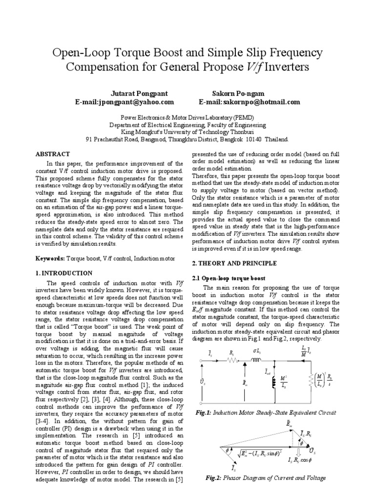 Improving the Performance of Constant V/f Control Induction Motor Drives Using Open-Loop Torque ...