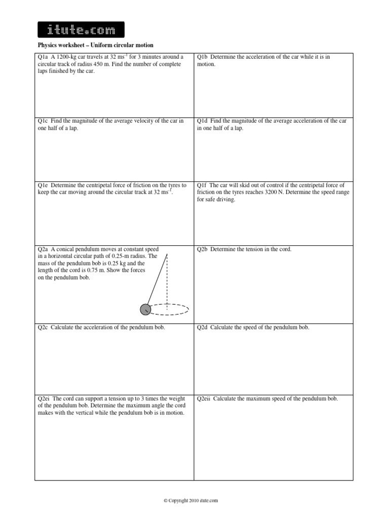 Physics Worksheet Uniform Circular Motion | PDF