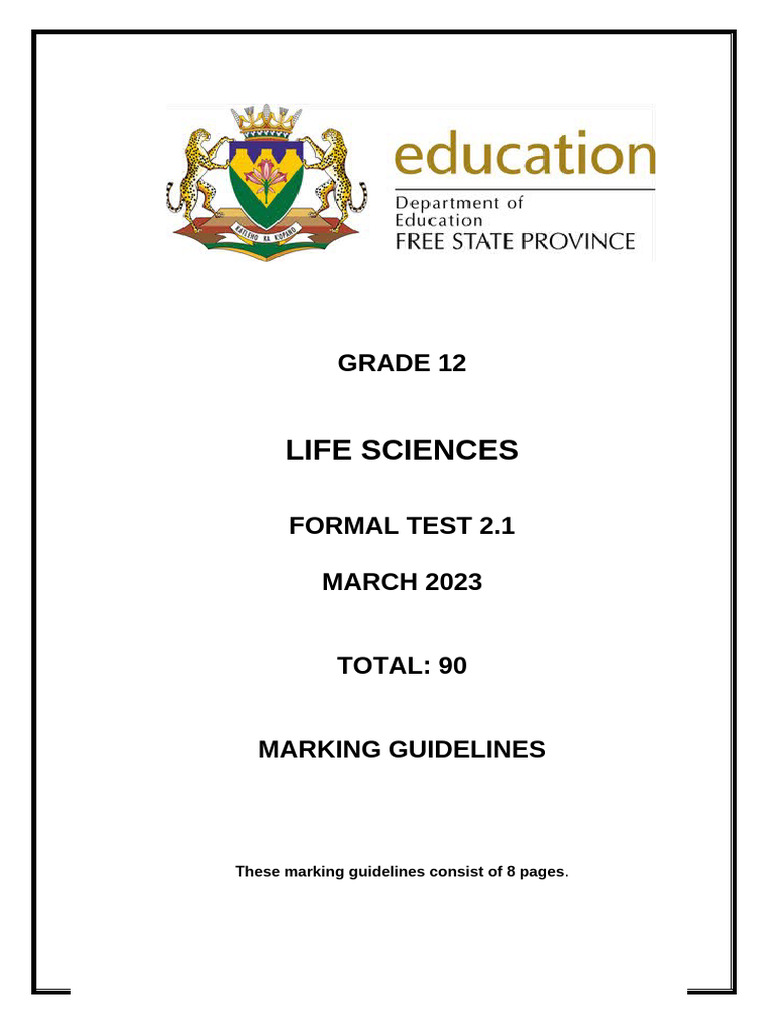 LIFE SCIENCES GR 12 Test 2.1 Marking Guidelines | PDF | Chromosome ...