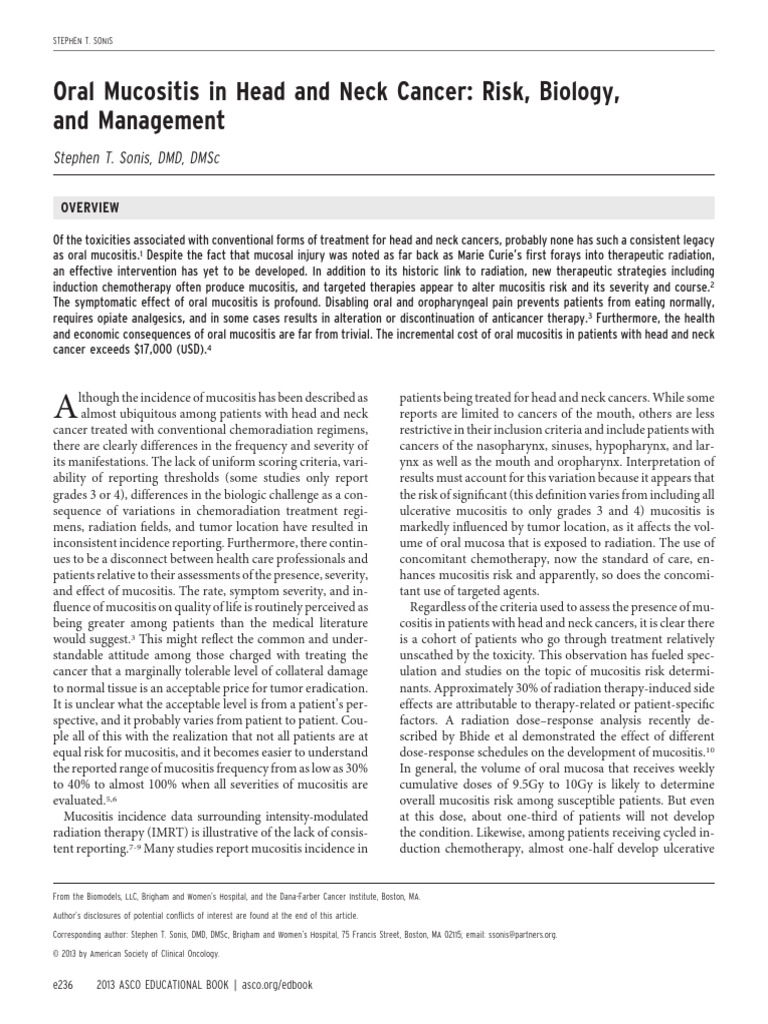 Oral Mucositis in Head and Neck Cancer: Risk, Biology, and Management ...