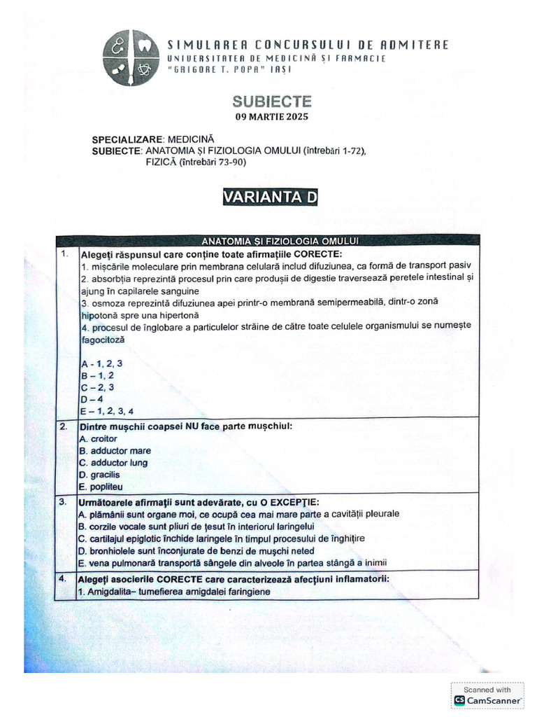 Subiect Bio + Chimie | PDF
