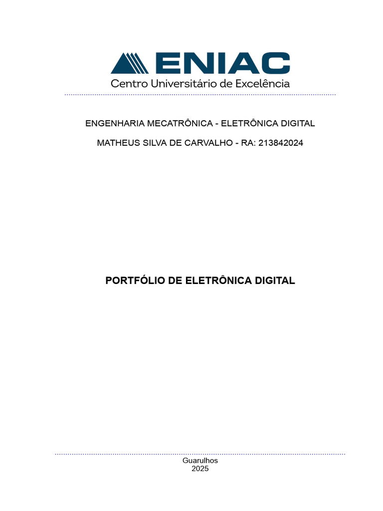 Portfólio de Eletrônica Digital 2025 | PDF | Rede elétrica | Eletrônicos