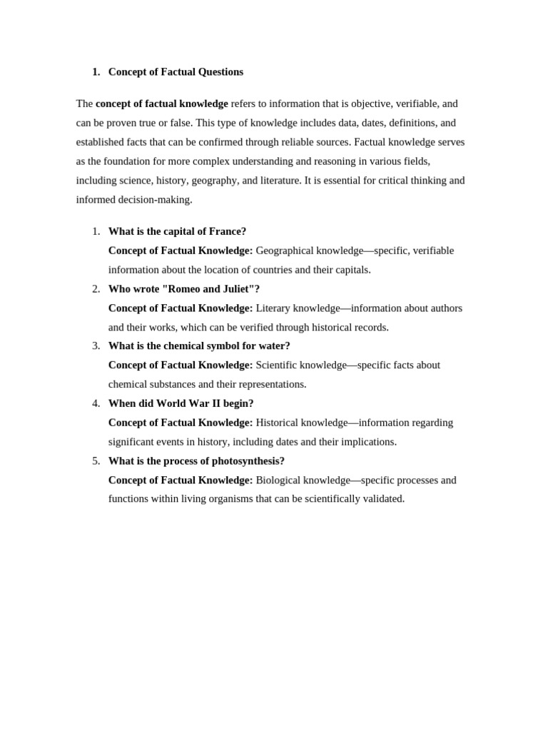 Understanding Factual Questions | PDF | Knowledge | Question