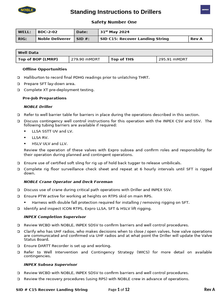 BDC-2-02 SID #C15 Recover Landing String Rev A | PDF | Casing (Borehole)
