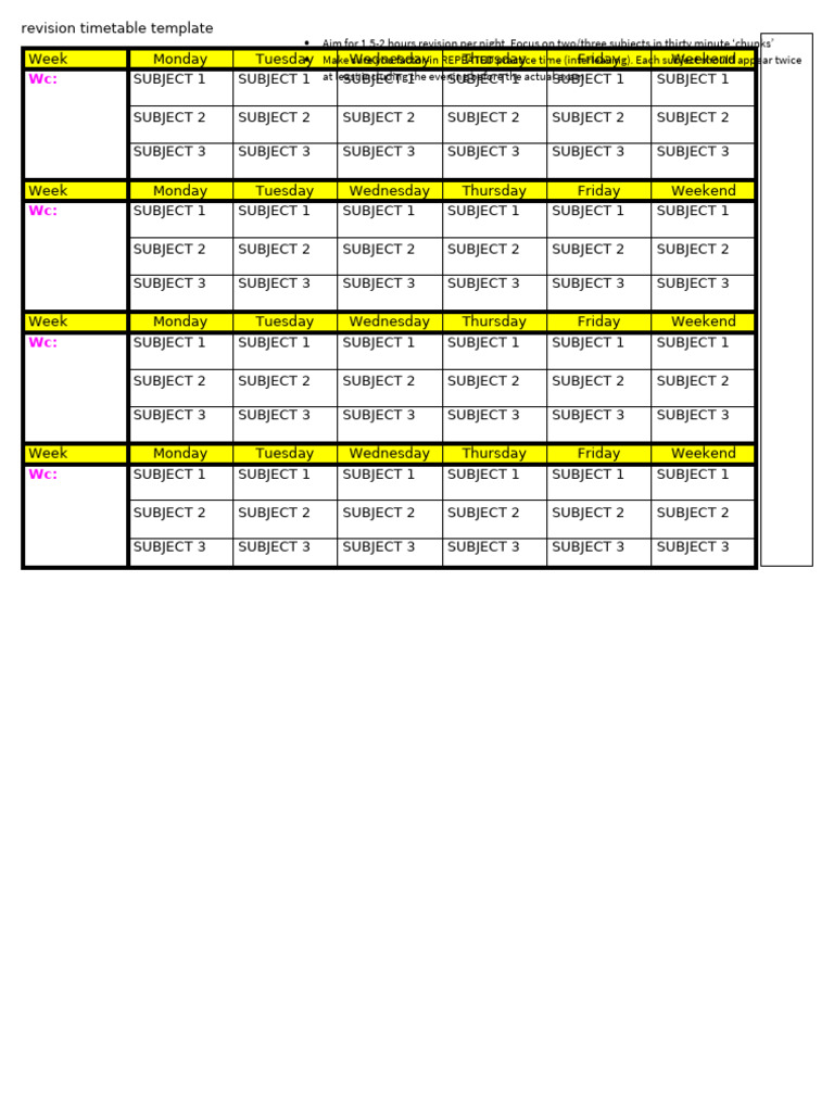 KS3 Revision Timetable Template | PDF
