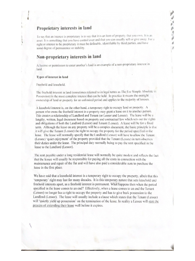 Proprietary Interests in Land | PDF