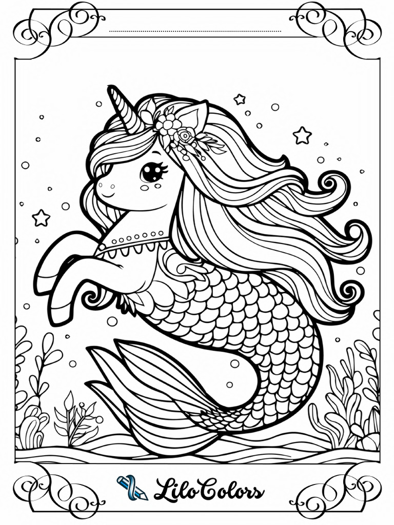 Unicorn Mermaid Coloring Page | PDF