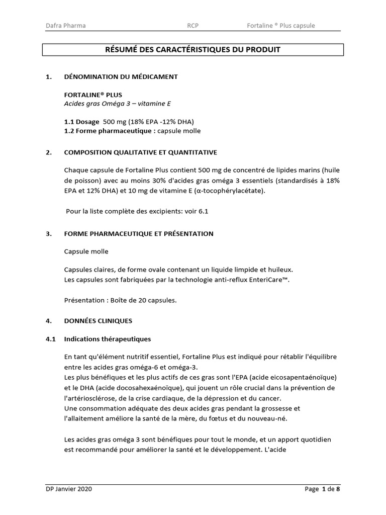Fortaline Plus Capsules RCP Jan 2020 1 | PDF | Acide docosahexaénoïque ...