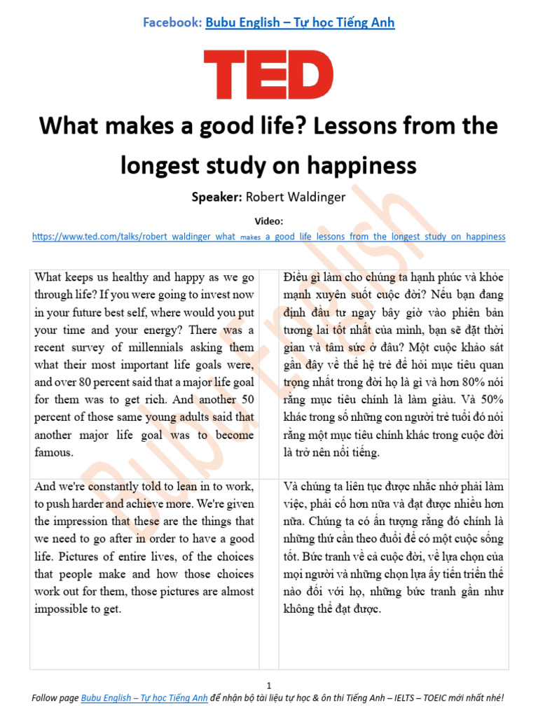 What Makes A Good Life. Lessons From The Longest Study On Happiness | PDF