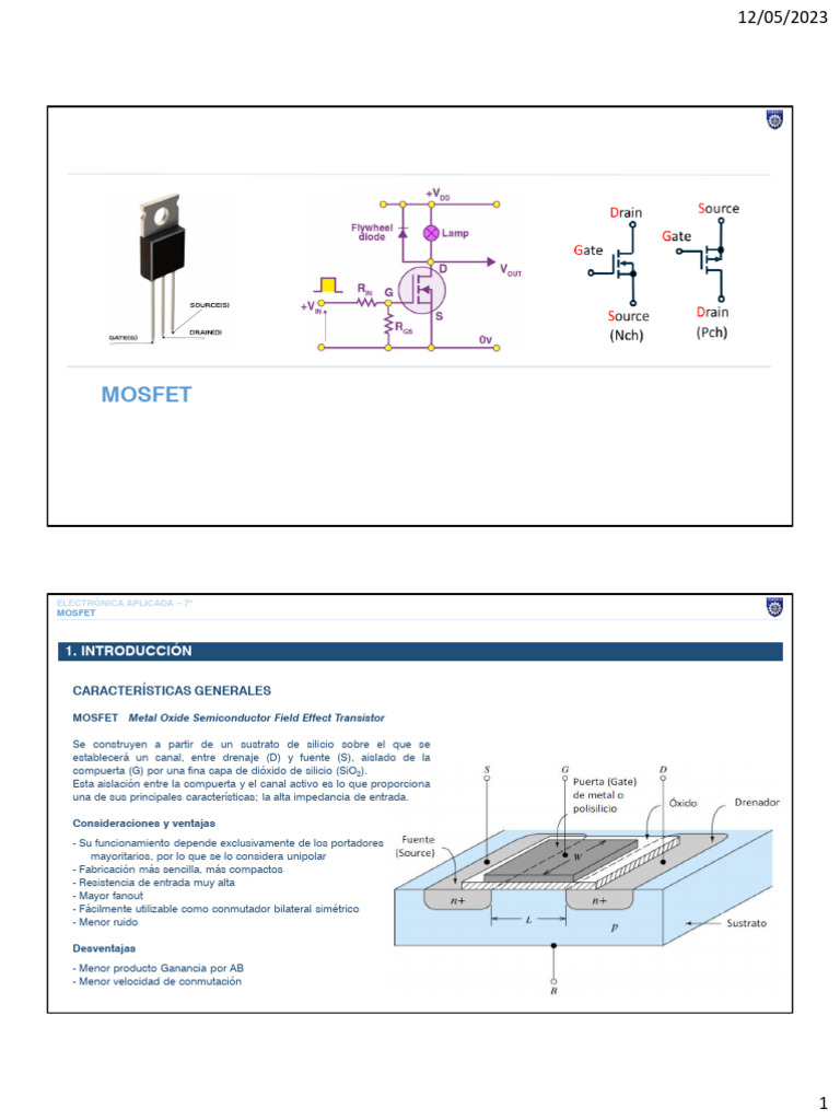 Características y Funcionamiento del MOSFET | PDF | Mosfet | Electrónica