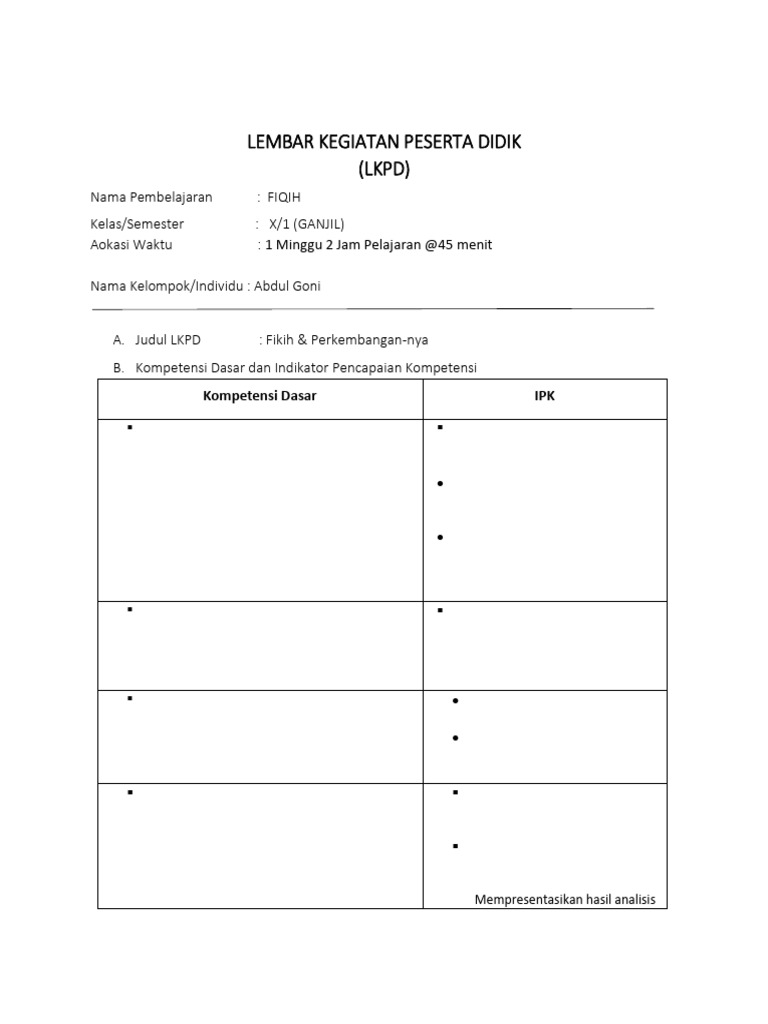 (LKPD) Fikih Kelas 10 Sem. 1 | PDF