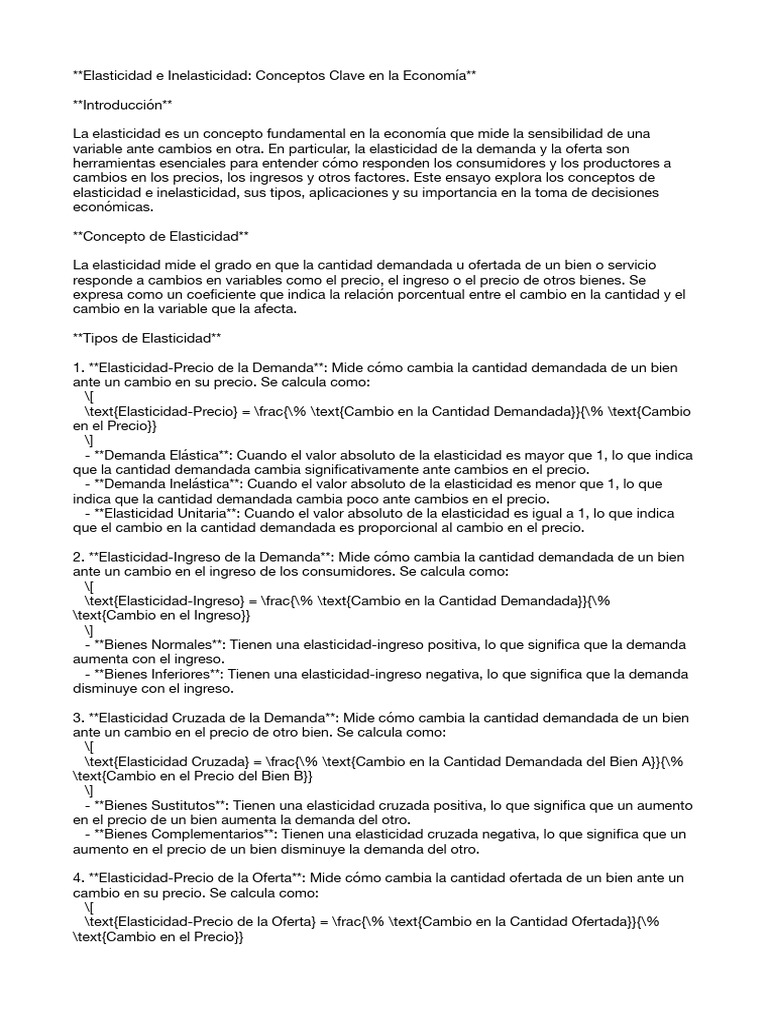 Ensayo Elasticidad e Inelasticidad | PDF | Elasticidad (economía) | La ...