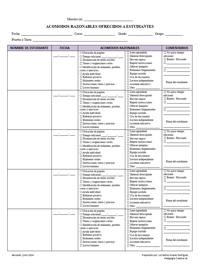 Acomodos Razonables Ofrecidos en Pruebas o Tareas | PDF | Aprendizaje ...