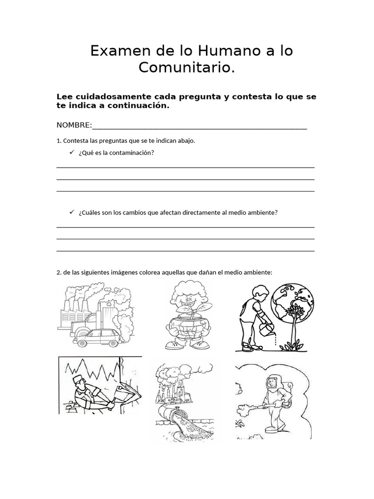Examen sobre Contaminación y Recursos Naturales | PDF