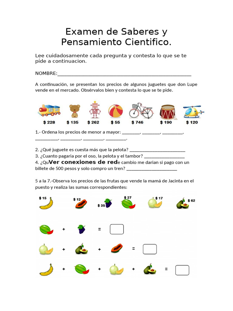 Examen de Saberes y Pensamiento Cientifico | PDF