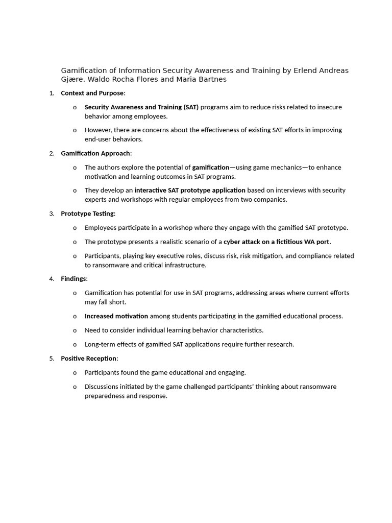 Gamification in Cyber Security Training | PDF