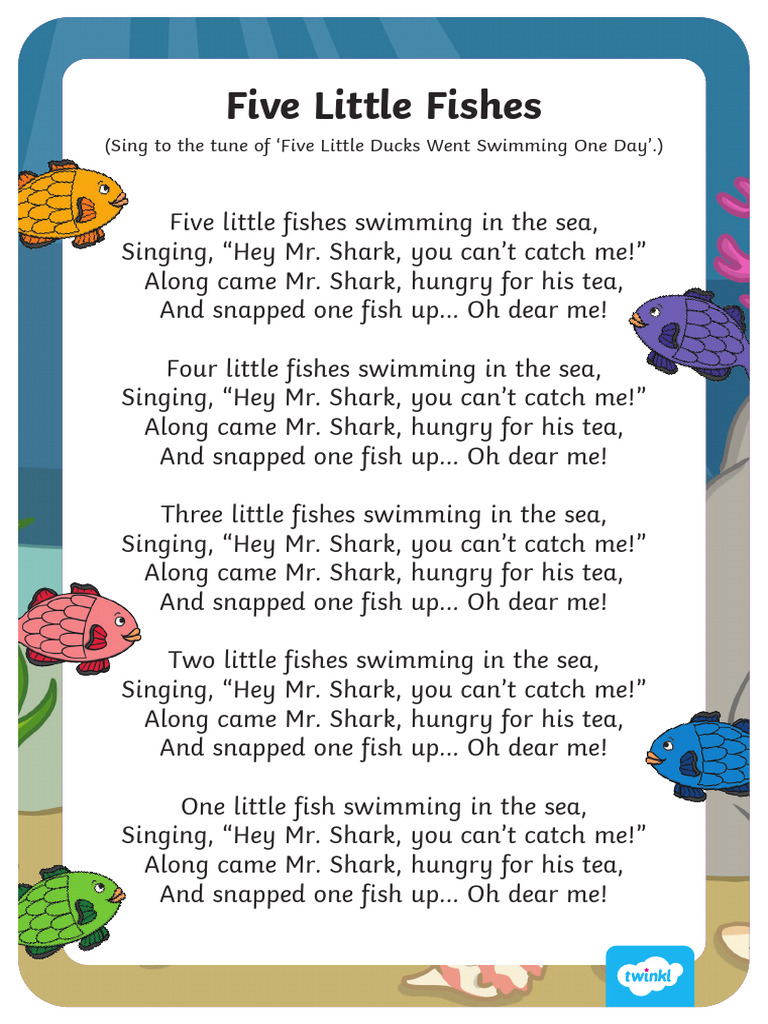 Five Little Fishes Swimming in The Sea Song | PDF