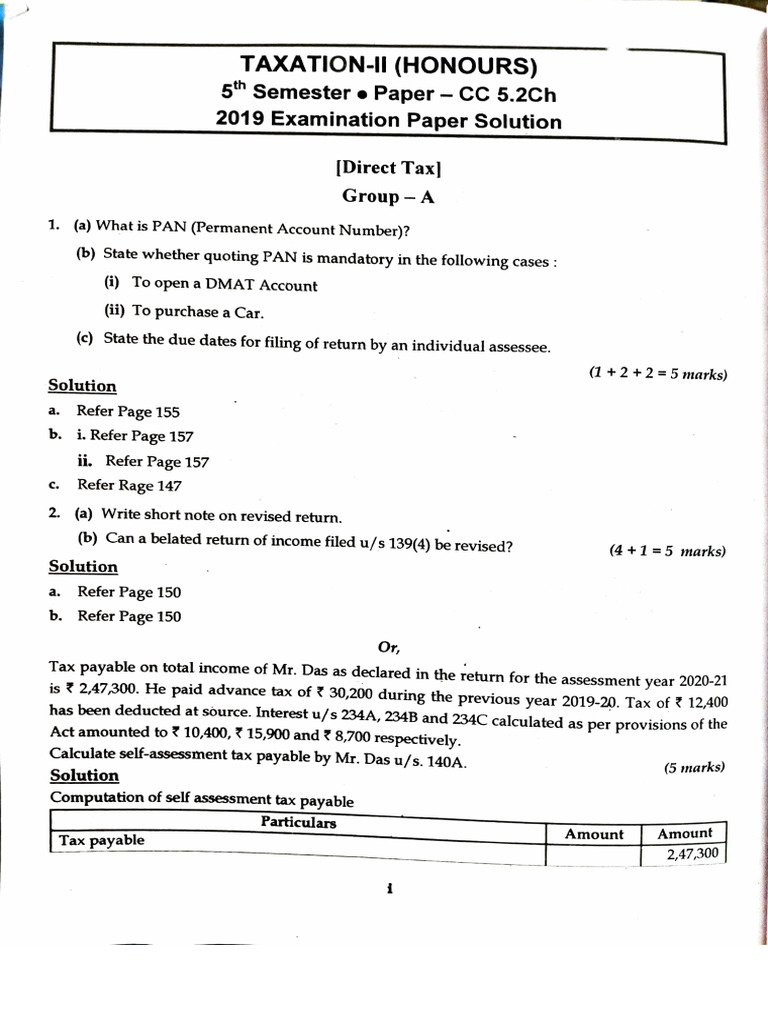 Tax-2 2019 Question Paper B.com Sem-5, C.U. | PDF | Taxes | Tax Deduction