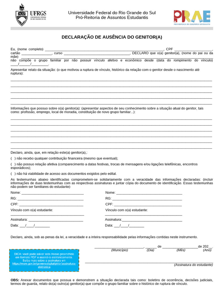 Declaração de Ausência de Genitor | PDF