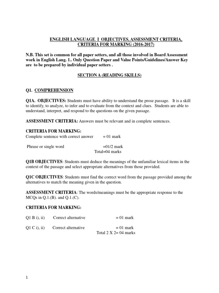 English Language Assessment Criteria 2016-2017 | PDF | Reading ...