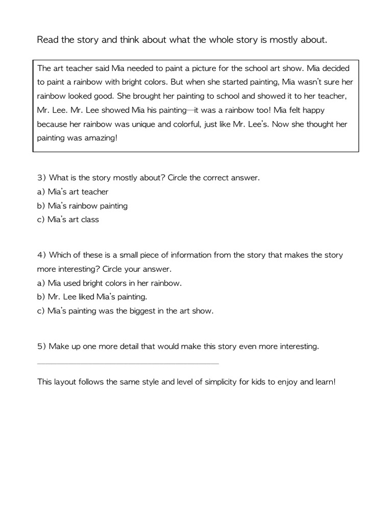 main idea worksheet p | PDF