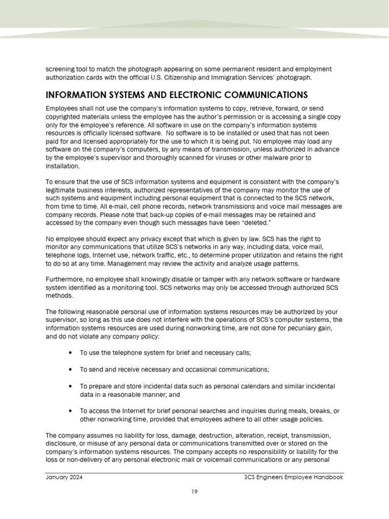 SCS Engineers Employee Handbook 2024 | PDF | Computer Network | Software