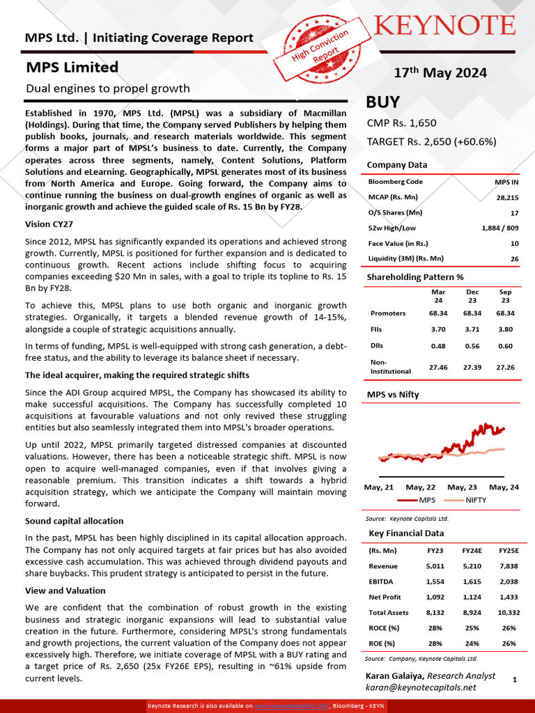 MPS Ltd. Growth Strategy and Valuation Insights | PDF | Educational ...