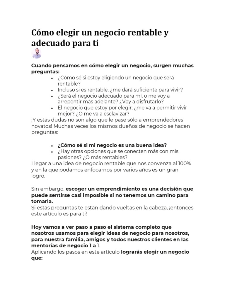 Cómo elegir un negocio rentable y adecuado | PDF | Iniciativa ...
