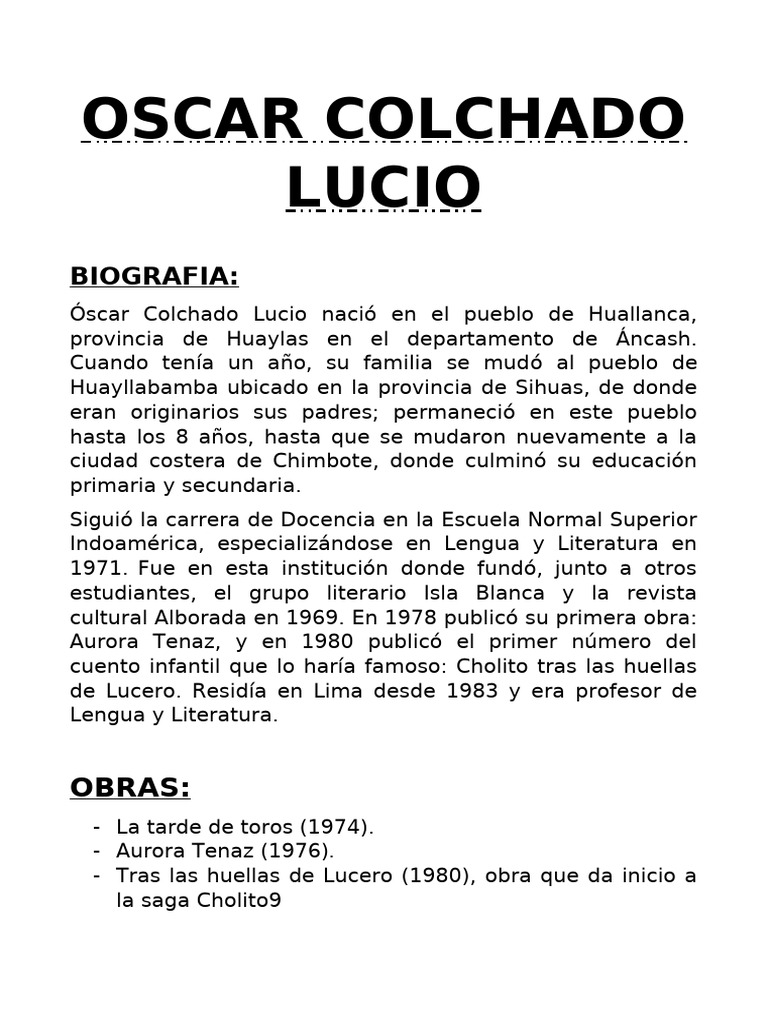 Biografía de Óscar Colchado Lucio | PDF