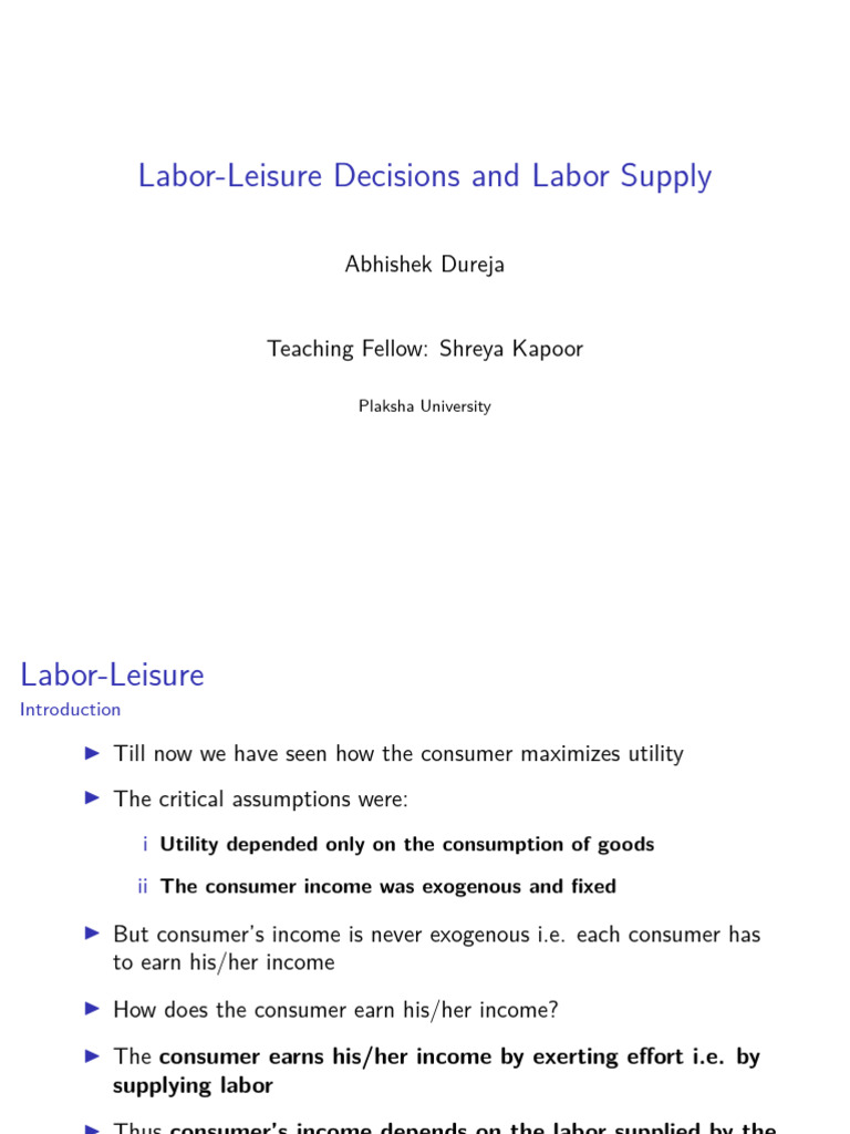 Labor-Leisure Choice Model Analysis | PDF | Labour Economics | Labour ...