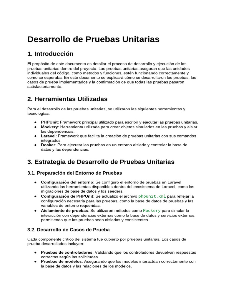 Desarrollo de Pruebas Unitarias | PDF | Examen de la unidad | Ingeniería de software