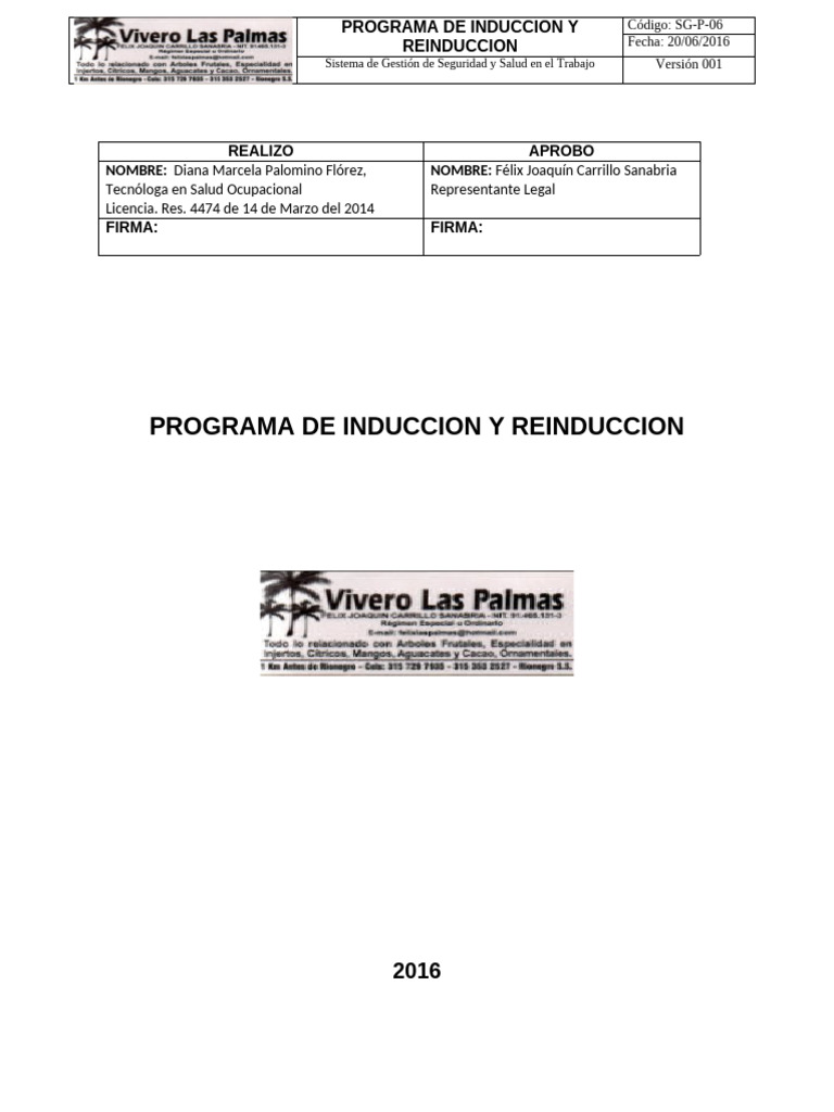 Programa de Induccion y Reinduccion | PDF | Seguridad y salud ocupacional | Razonamiento inductivo