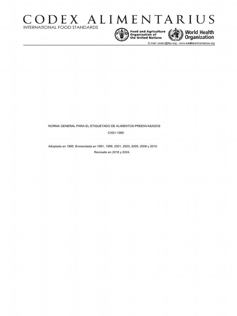 CXS 1 1985 etiquetado revision 2024 (1) | PDF | Alimentos | Alergia a la comida