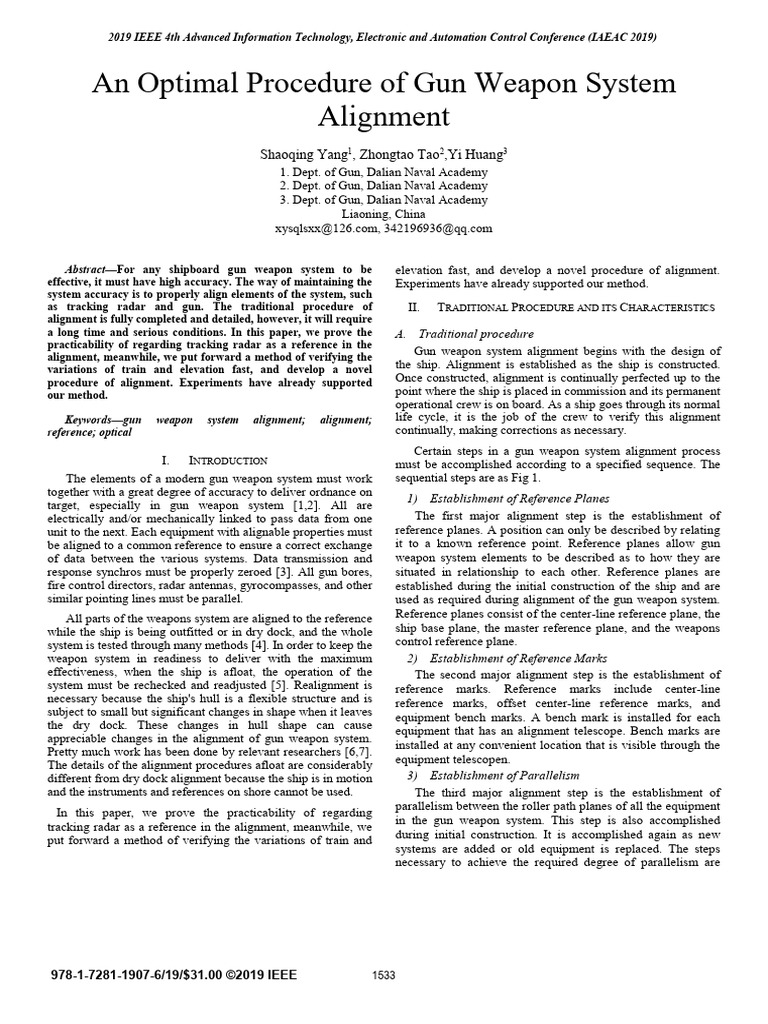 An Optimal Procedure of Gun Weapon System Alignment | PDF | Fire ...
