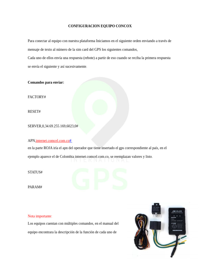 Configuración Básica Equipo CONCOX | PDF