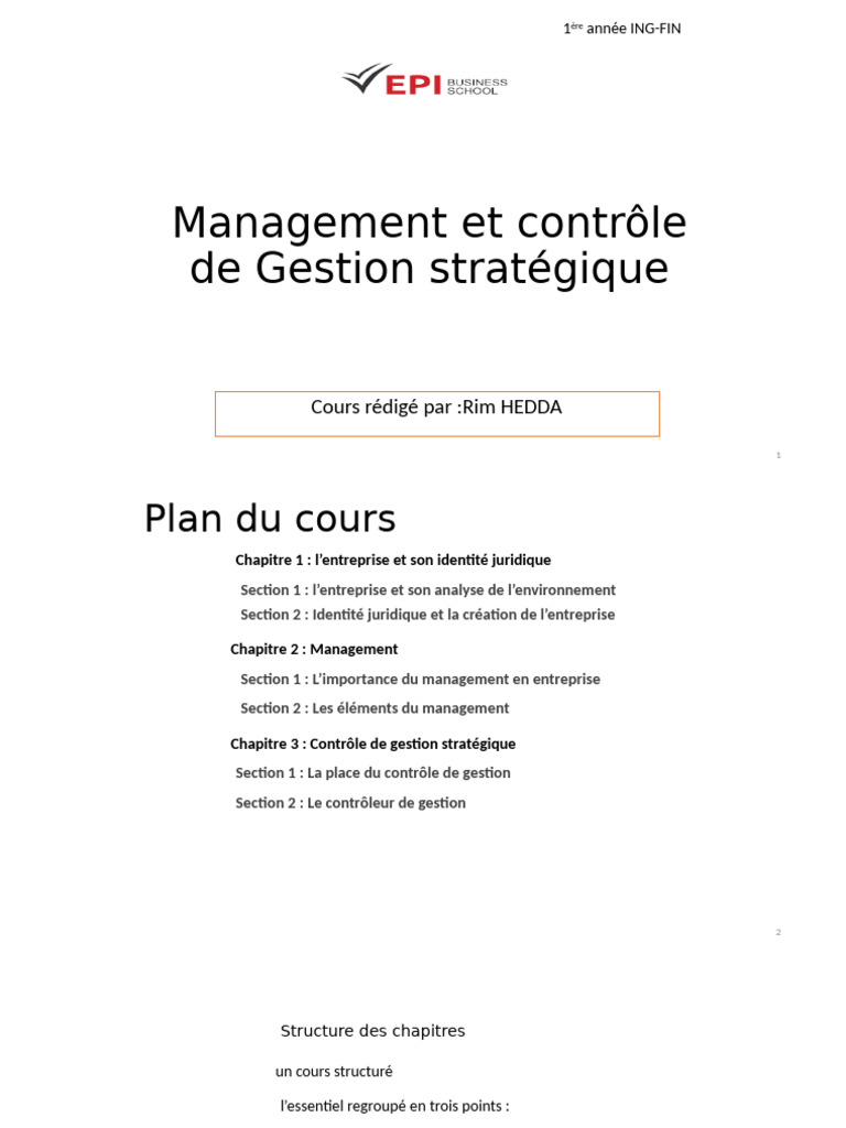Cours de la matière management et contrôle de gestion stratégique | PDF ...