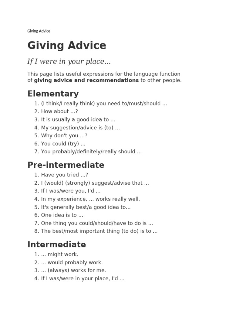 Essential Expressions for Giving Advice | PDF