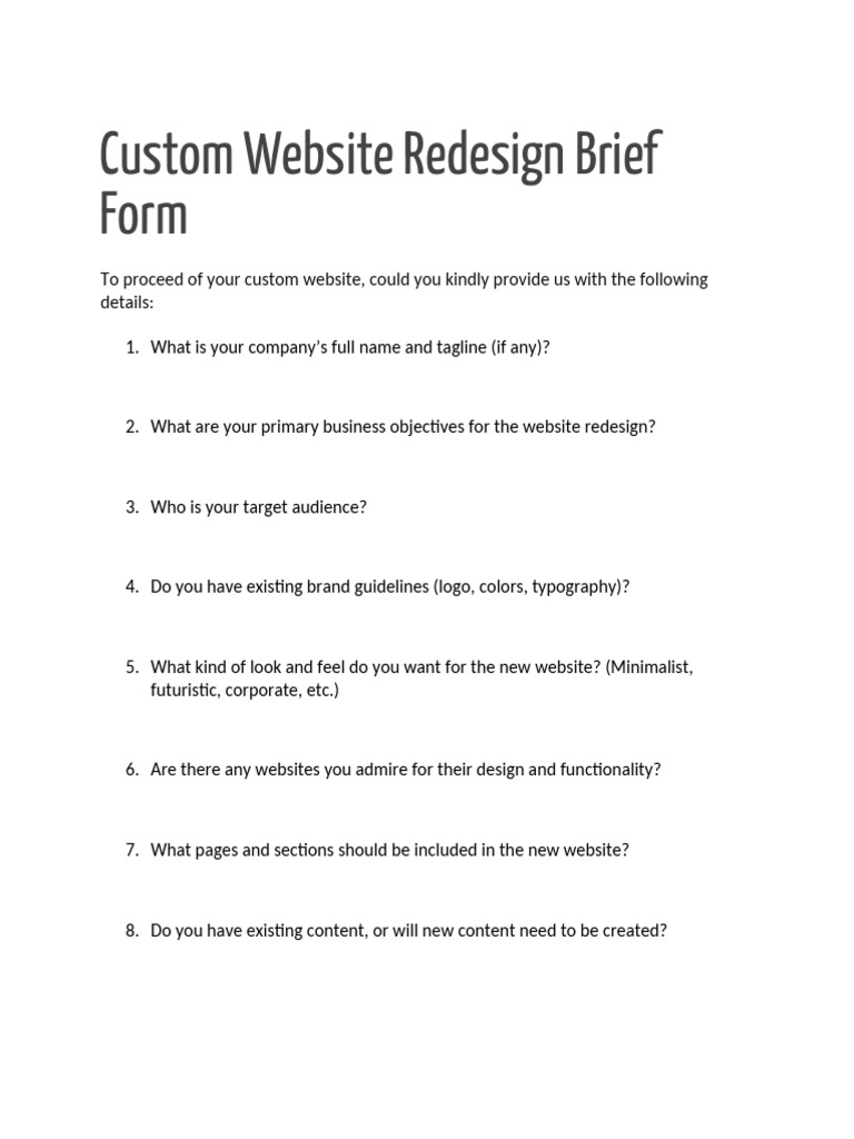 Website Redesign Brief Form | PDF