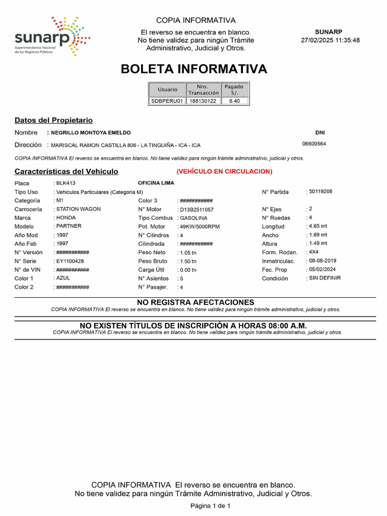 Boleta Informativa BLK413 | PDF