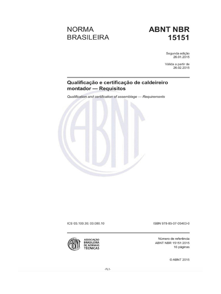 NBR 15151 de 01.2015 - Qualificação e Certificação de Caldeireiro ...